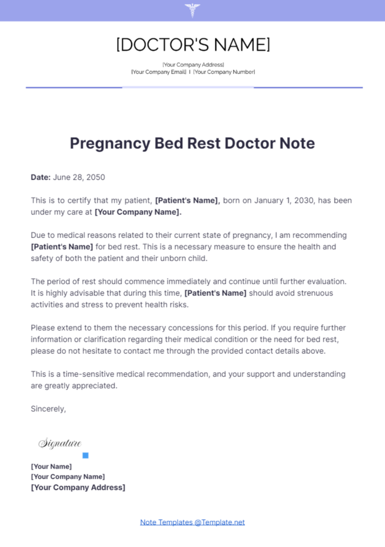 Doctor’s Note for Bed Rest - eDocNotes.com