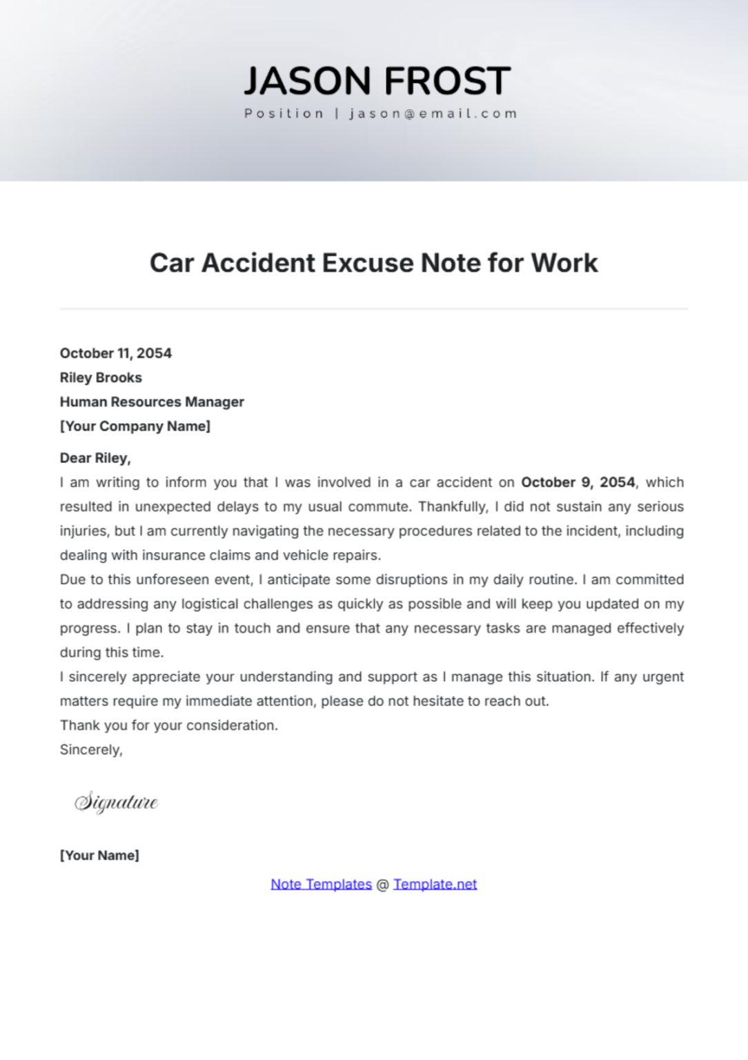 Doctor’s Note for Car Accident - eDocNotes.com